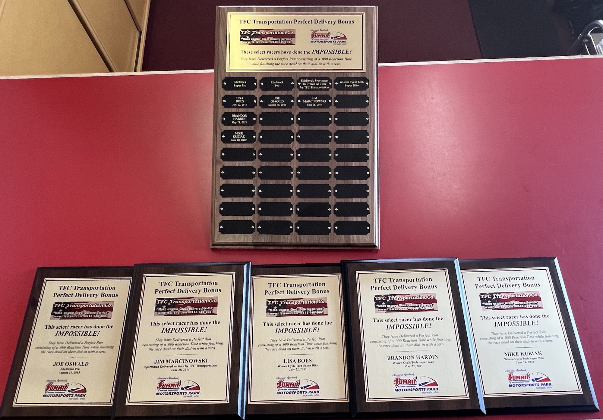 Attractive Plaques & $500 Awarded to Racers as Part of TFC ...